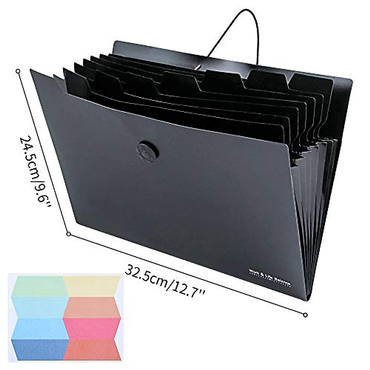 Uquelic 8 Pockets Expanding File Folder - Plastic Black Accordion Document Storage Organiser A4 Letter Size Expandable File Jacket Filing Wallets with Label (Black)