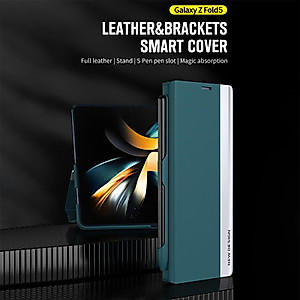 Ephoou Compatible with Samsung Galaxy Z Fold 5 Phone Case with S Pen Slot and S Pen Replacement, Full Body Protective Cover Flip PU Leather [Kickstand Feature] for Samsung Galaxy Z Fold5 QHCX-Green