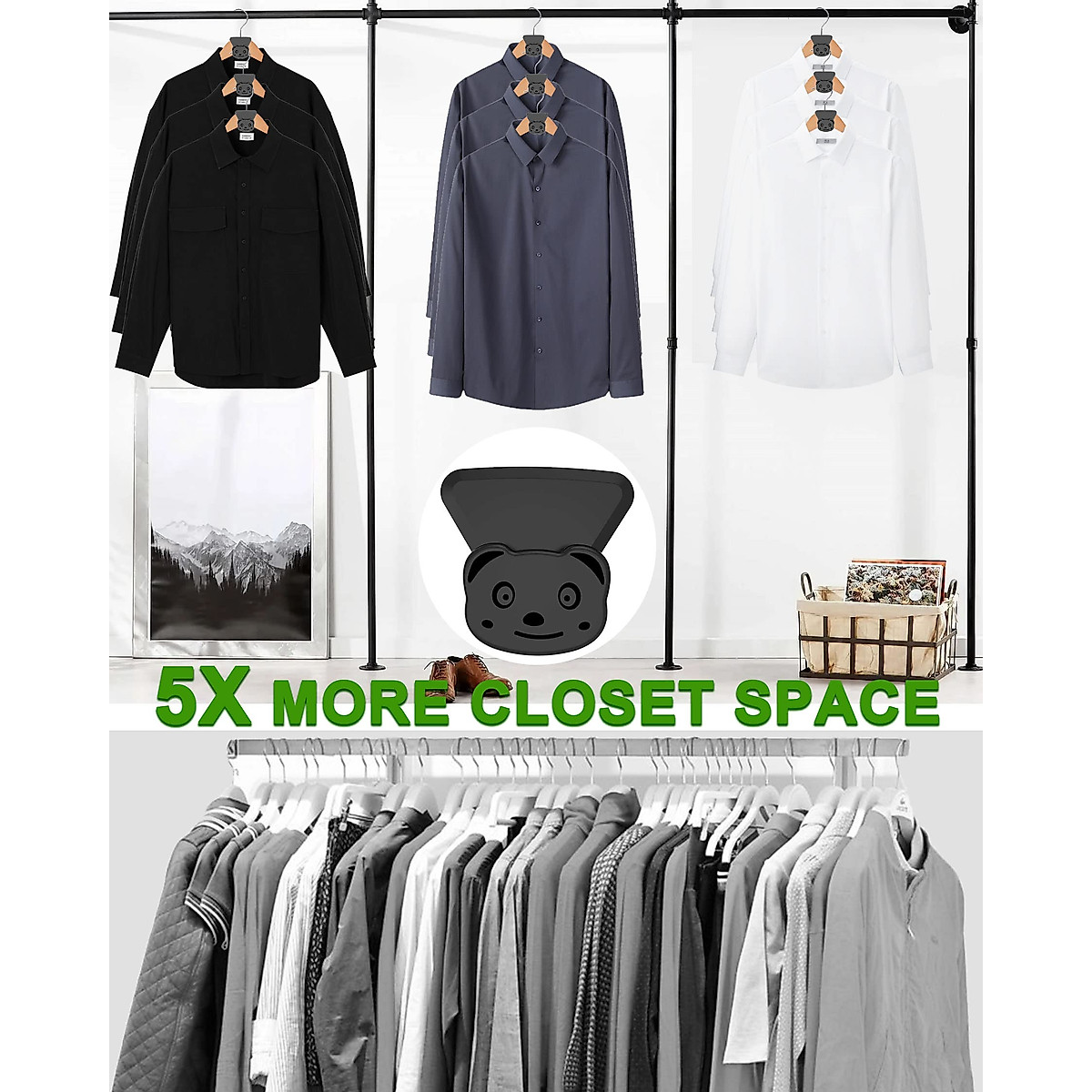 Space Saving Hanger Closet Organizer, Ultra- Premium ABS Hangers Hooks for Heavy Clothes Create Up to 5X Closet Space, Clips Fits All Hangers, College Dorm Room Essentials 18 Value Pack