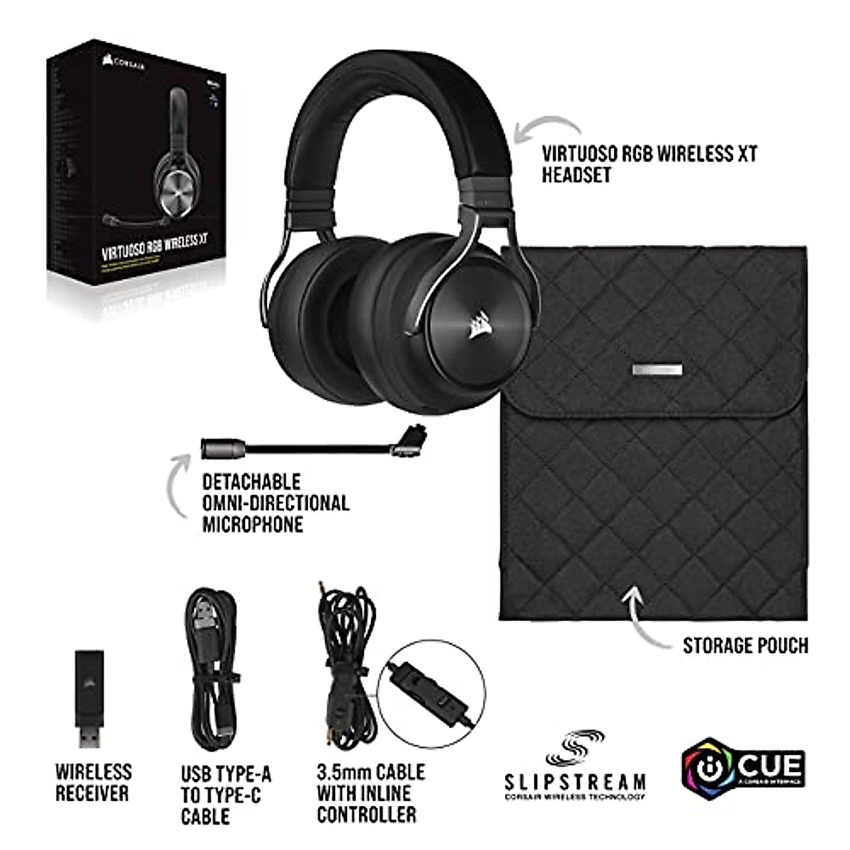 CORSAIR VIRTUOSO RGB WIRELESS XT High-Fidelity Gaming Headset with Bluetooth and Spatial Audio - Works with Mac, PC, PS5, PS4, Xbox series X/S - Slate