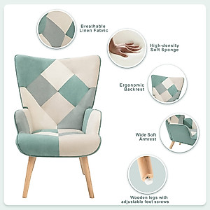 KGOPK Accent Chair with Ottoman, Living Room Chair and Ottoman Set,Comfy Side Armchair with High Back for Bedroom,Office(Patchwork Blue)