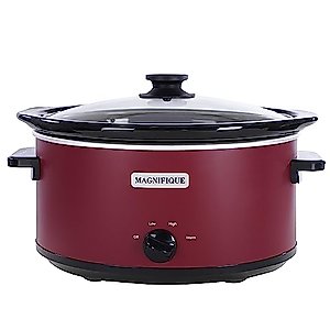 Magnifique 7 Quart Slow Cooker Oval Manual Pot Food Warmer with 3 Cooking Settings, Red Stainless Steel