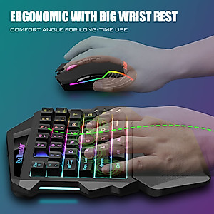 RedThunder Wireless One-Handed Gaming Keyboard, 2.4Ghz RGB Backlit Mini Gaming Keypad, Rechargeable 2000mAh Battery for PC Gamer
