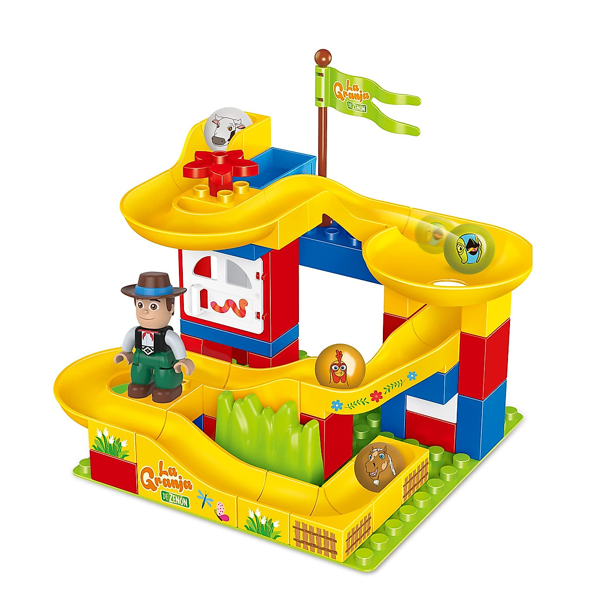 La Granja de Zenon Marble Run Building Blocks Set for Kids Big Bricks Track Maze STEM Toy Race Track Compatible with All Major Brands with 4 Marbles Balls for Boys Girls Toddlers Ages 3 4-8+ (50 PCS)