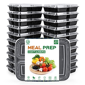 GUANFU [20 Pack] 34oz Meal Prep Container 3 Compartment, Reusable BPA Free Plastic Food Prep Containers with Airtight Lids, Microwave, Freezer & Dishwasher Safe Disposable Bento Boxes