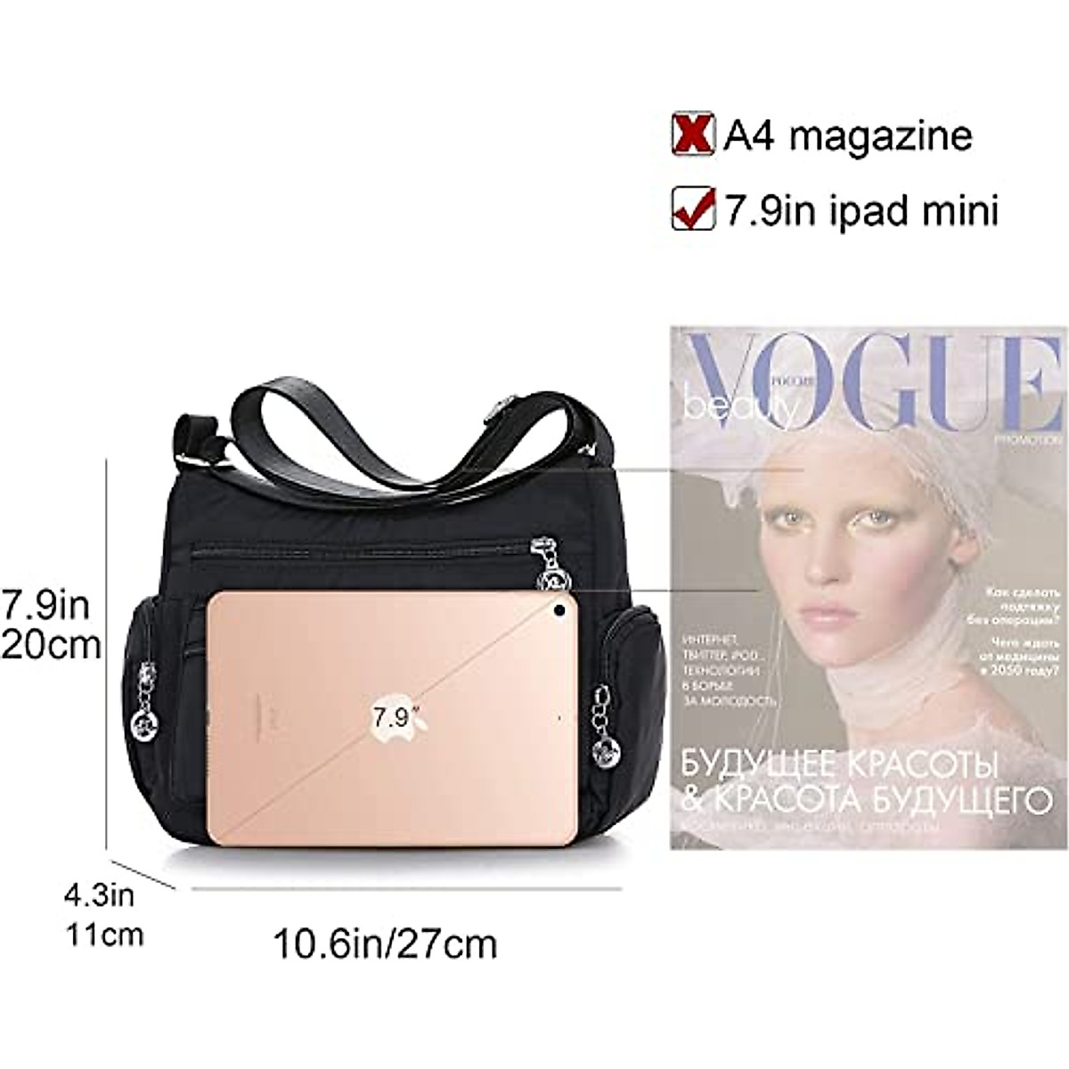 Gladdon Nylon Small Crossbody Bags for Women Multiple Pockets Shoulder Purses Ladies Satchel Purse with Adjustable Strap Black