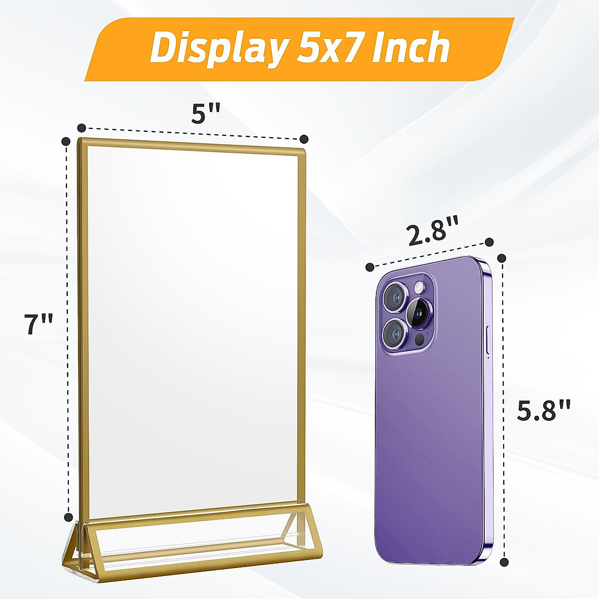 Smarpau Acrylic Signs 8 Pack Gold 5x7 Double Sided Vertical Photo Display Table Number Menu Holders
