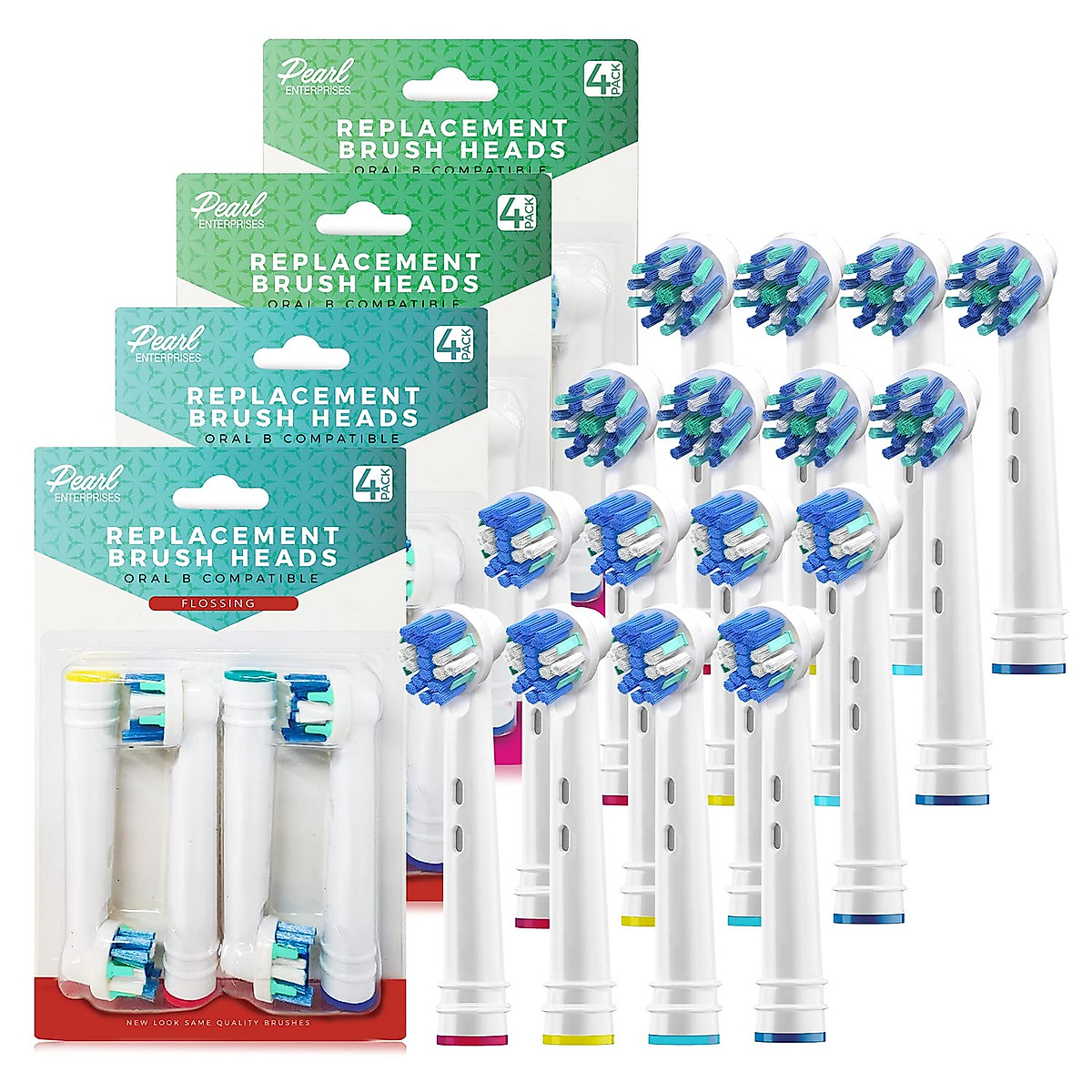 Replacement Brush Heads Compatible with Oral B Braun Electric Toothbrush- 16 Pk of Generic Assorted Brushes for Oralb- 8 Cross & 8 Floss- Fits Oral-b Pro 1000, Vitality, Triumph, Kids + More!