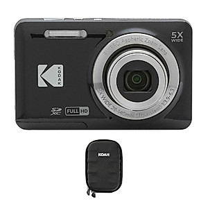 Kodak PIXPRO Friendly Zoom FZ55 Digital Camera (Black) Bundle with Case for Compact Point and Shoot Cameras (2 Items)