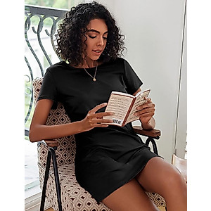 Ekouaer 2 Pack Nightgowns for Women Sleapwear Short Sleeve Night Shirts Soft Sleep Dress Classic NightDress (Black+Grey, XX-Large)