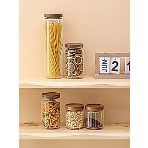 Kanwone Airtight Food Storage Containers with Bamboo lids set of 5, Stackable Food Storage Containers, Glass Canisters for Pantry, kitchen, Flour, Sugar, Tea, Coffee, Pasta, Cookies, Rice and Spice