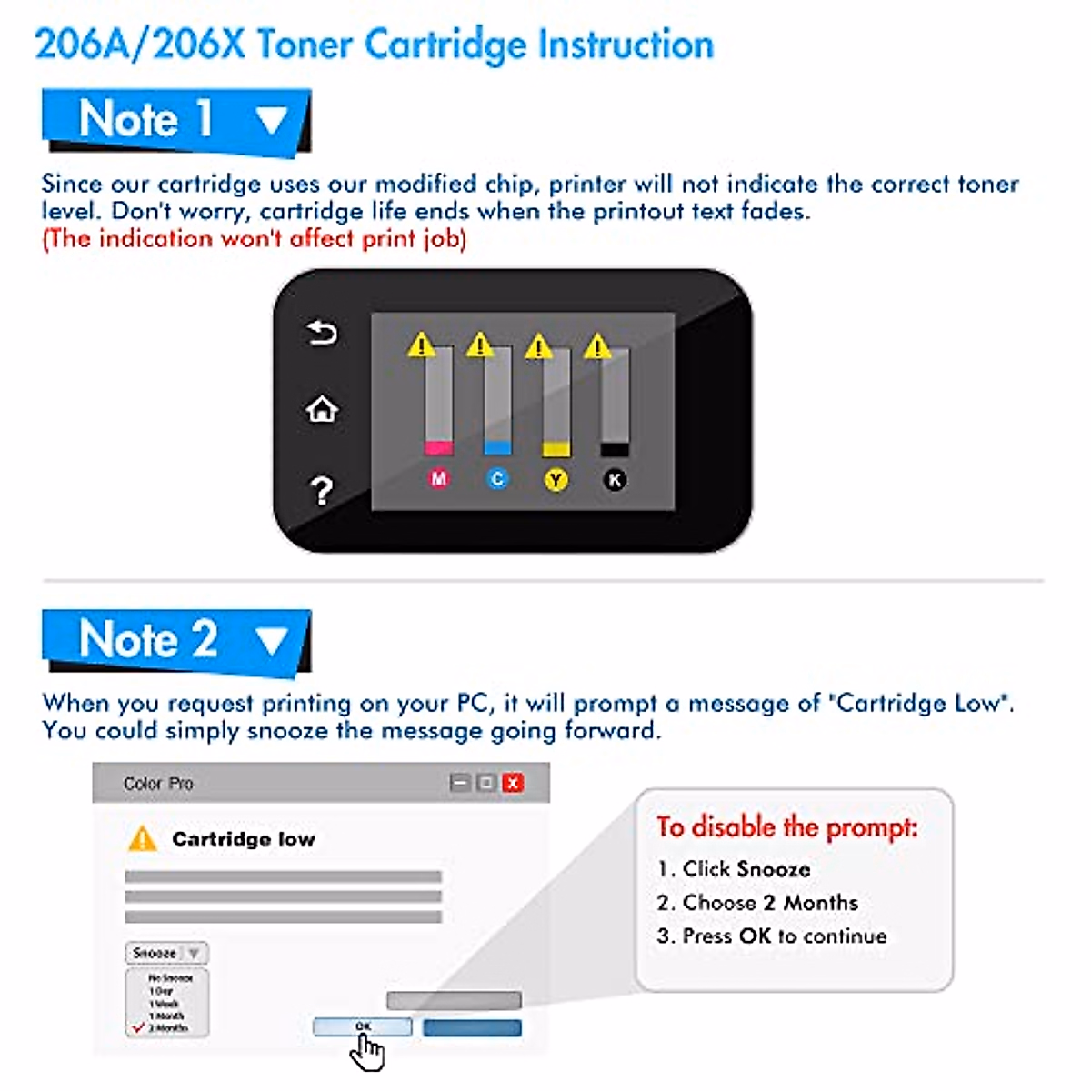206A 206X Toner Cartridges 4 Pack High Yield (with Chip) Compatible Replacement for HP 206X 206A W2110X W2110A Color Pro MFP M283fdw M255dw M283cdw M283 M255 Printer Ink (Black Cyan Yellow Magenta)