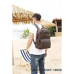 LANNSYNE Vintage Genuine Leather Backpack For Men 15.6 Inch Laptop Bag School Bag Overnight Weekender Camping Daypack Rucksack