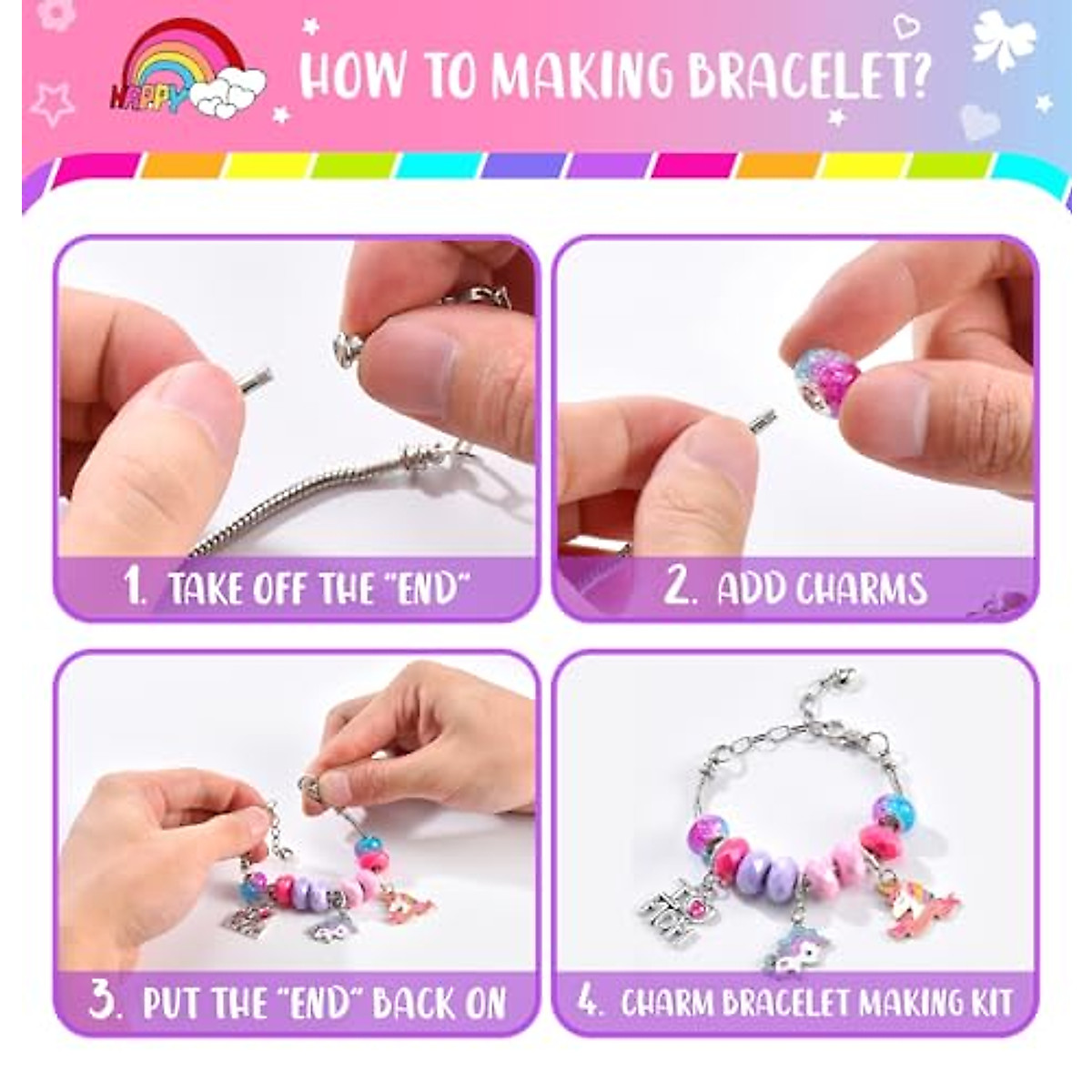 BDBKYWY Girls Charm Bracelet Making Kit - Kids Unicorn Jewelry Supplies Make Set DIY Art Craft Set Birthday Gifts for 3 4 5 6 7 8 Year Old Girl Toys Age 6-8