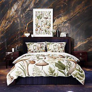 Mystical Woodland Mushrooms Bedding Set for Girls Boys Children - Botanical Fungus Comforter Cover Decorative Wild Mushroom Stuff Duvet Cover Cute Mushroom Plants Duvet Cover
