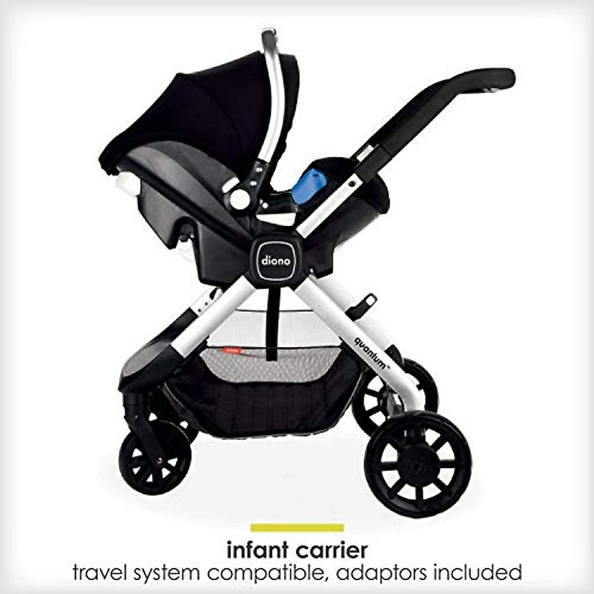 Diono Quantum2 3-in-1 Multi-Mode Stroller for Baby, Infant, Toddler Stroller, Car Seat Compatible, Adaptors Included, Compact Fold, XL Storage Basket, Black Cube