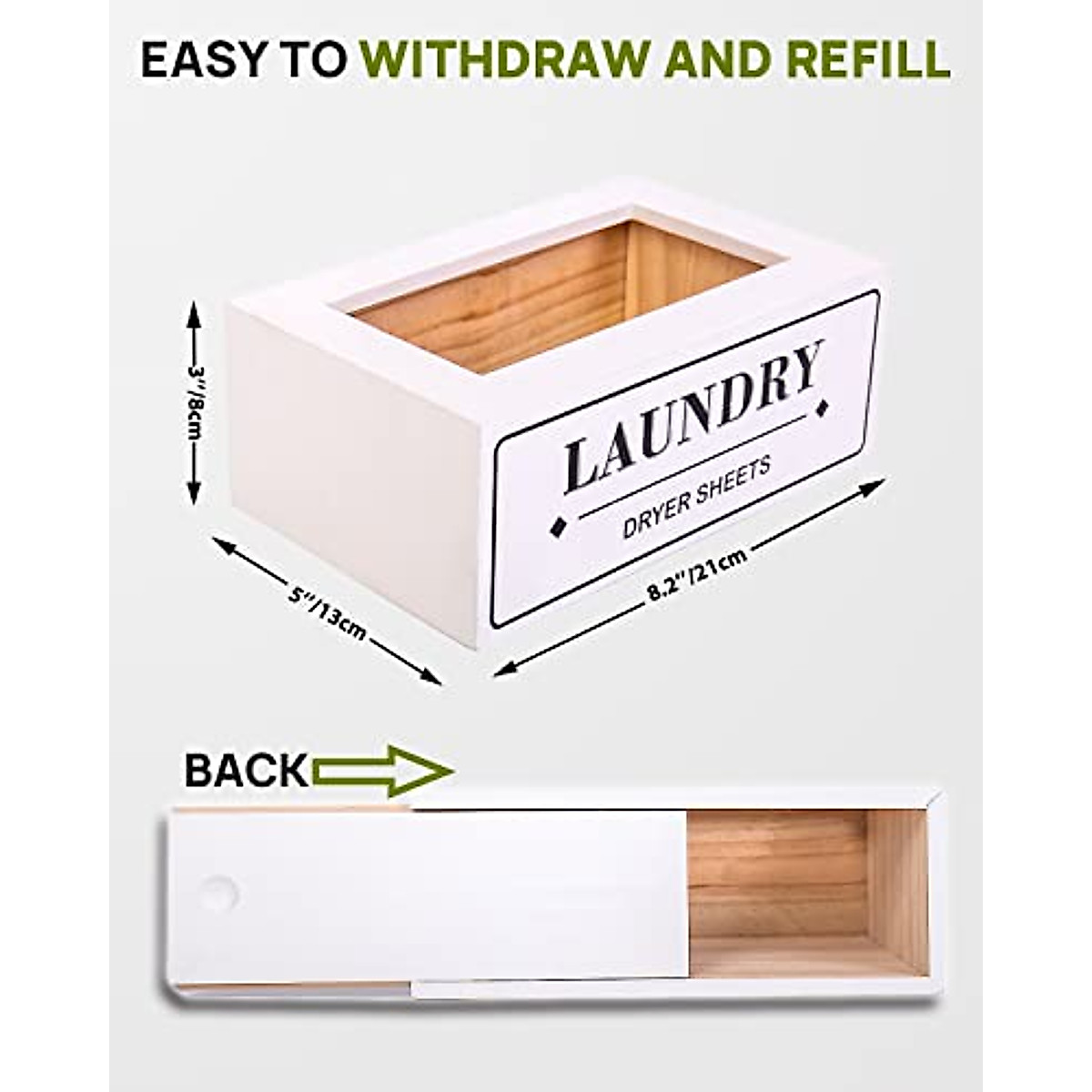 Dryer Sheet Holder Dispenser Container, Space Saving Laundry Room Organization and Storage, Farmhouse Laundry Dryer Sheets Holder for Laundry Room Decor, Fabric Softener Dispenser Laundry Containers for Organizing, White