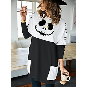 Womens Nightmare Before Christmas Shirt Dress, Xmas Jack Skellington Sweatshirt Outfits Tops for Women (X-Xmas-Skellington, XL)