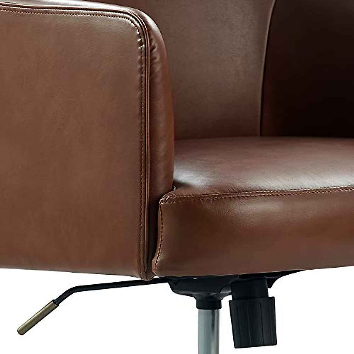 Tommy Hilfiger Belmont Home Office Chair Adjustable Height and 360 Swivel for Computer Desk, Stainless Steel Base with Smooth Rolling Casters, Bonded Leather Upholstery, Cognac Brown