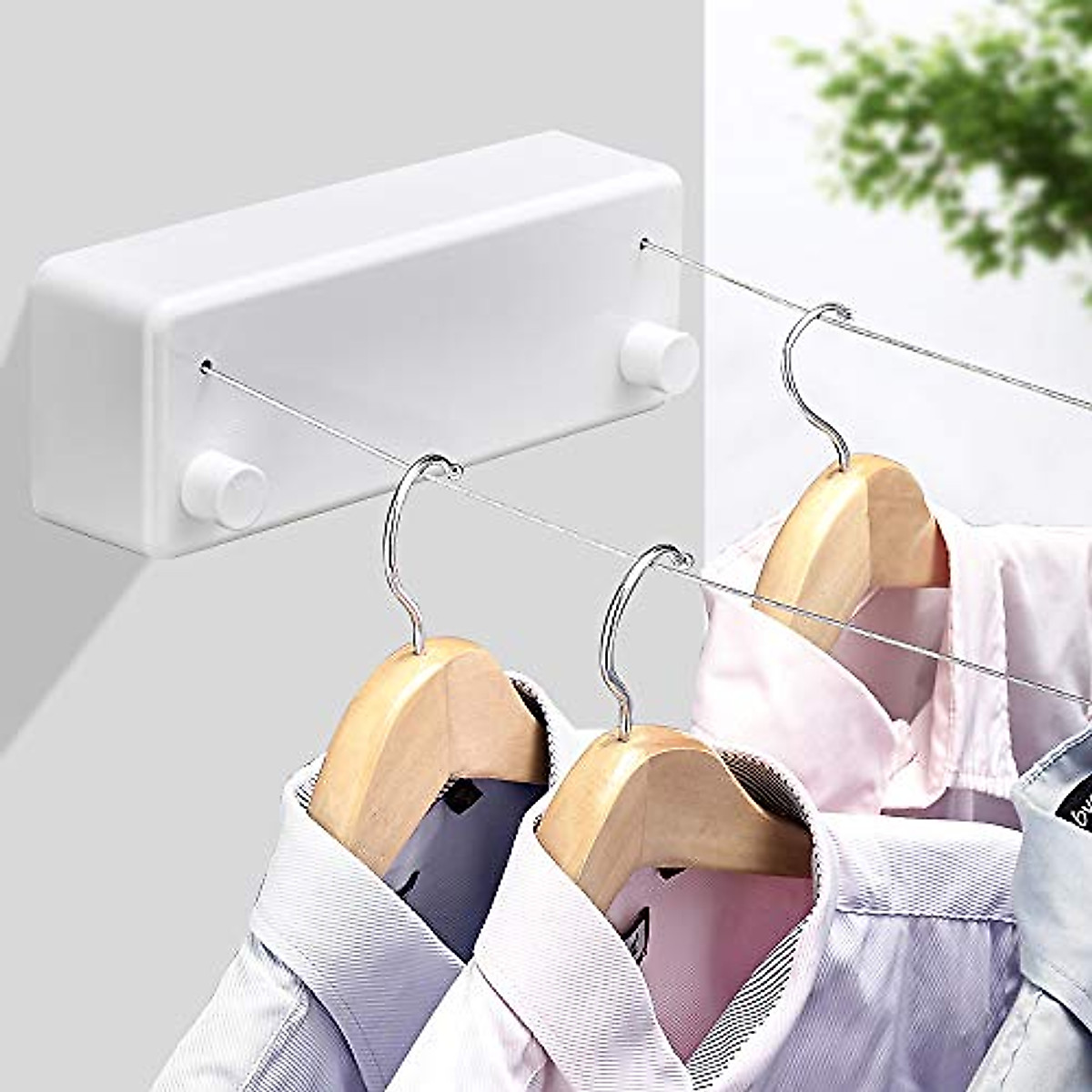 BESy Retractable Clothesline ABS case+Aluminum Dryer with Adjustable Stainless Steel Double Rope String Hotel Style Heavy Duty,Wall Mounted Method, 13.8 Feets,White
