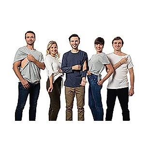 MAI Post Shoulder Surgery Shirts Premium | Easy Snaps on Shirt Sides and Full Arm Opening | Women Short Sleeve Shirt | Chemo Clothing | Soft Fabric | Dialysis Clothing Heather Blue | Adaptive Clothing