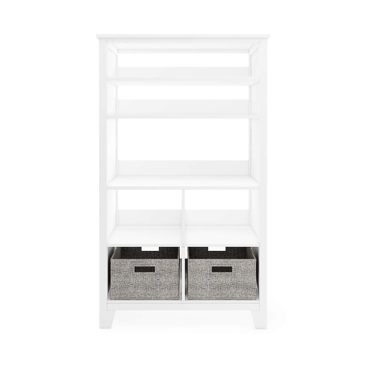 Martha Stewart Kids' Tall Bookcase - Creamy White: 48 Inch Wooden Storage Organizer Cubby with Fabric Bins for Playroom and Bedroom