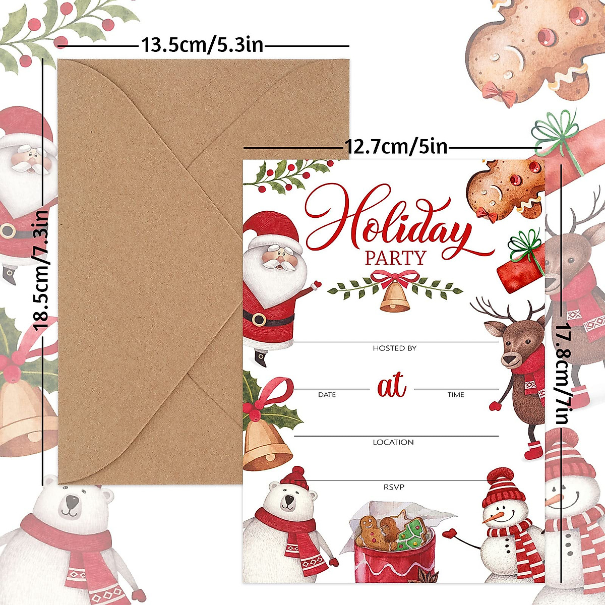 Whaline Christmas Party Invitations 25 Pack Cartoon Animal Holiday Invitation Paper Cards with Envelopes Stickers Xmas Invites for Bridal Shower Baby Shower Rehearsal Dinner Birthday Party