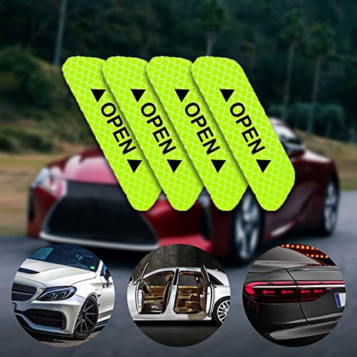 BEYPOVK 4PCS Car Door Open Reflective Safety Stickers, Anti-Collision Warning Decal Tape, Exterior Accessories for Cars, SUVs, Trucks, Motorcycles (Green)
