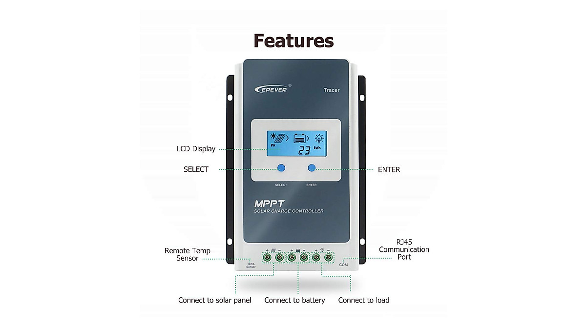 EPEVER 20A MPPT Solar Charge Controller with MT50