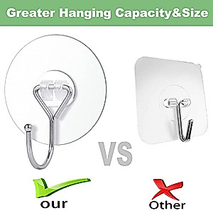 Large Adhesive Hooks 10 Pack, Waterproof 22lb Wall Hooks for Hanging Heavy Duty,Transparent Reusable Seamless Hooks Nail Free Sticky Hangers to use Inside Kitchen, Bathroom, Home and Office