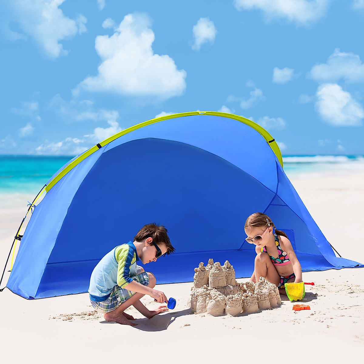 Easiest Beach Tent, Sun Shade Canopy 'Venus': Provide UV Protection for Your Family. Waterproof Shelters For Rain & Pacific Breeze, Easy Up Canopies, Sports Cabana Tents, Roadtrip Sunshade Shack. Blue