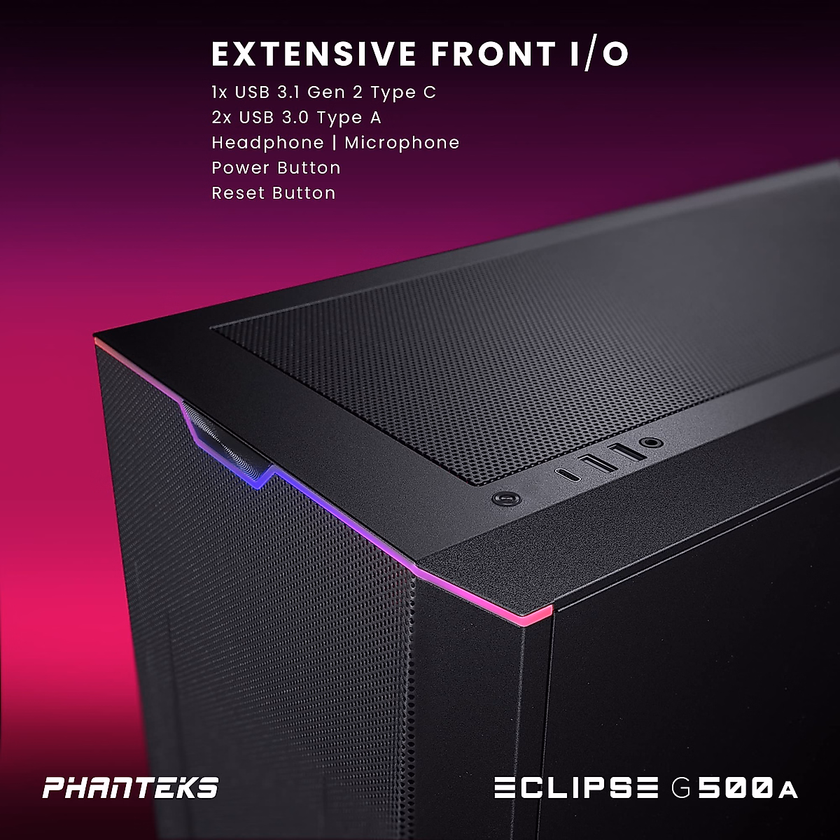 Phanteks Eclipse G500A Mid Tower Case, Fanless, DRGB, Black