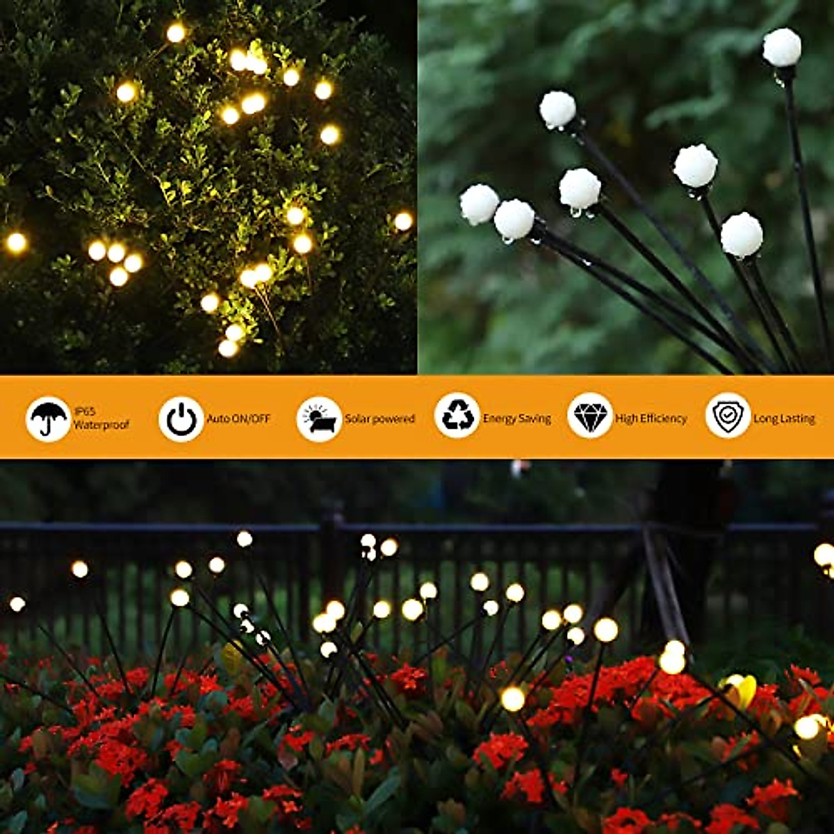 Solar Swaying Garden Lights,New Upgraded Solar Firefly Lights Outdoor Waterproof,Solar Vibrant Garden Decorative Lights for Yard Patio Walkway Pathway Courtyard,Warm Light 2 Pack