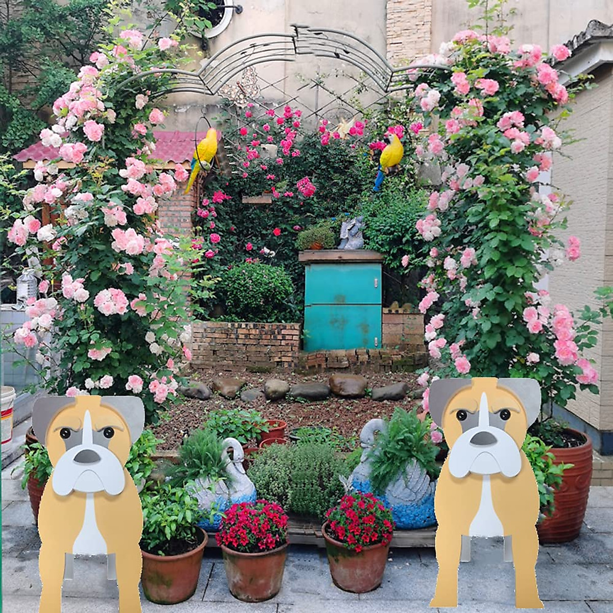 VanFty Dog Planter Boxer Shape Animal Flower Pot Large Dog planters Outdoor Decorations Lovely Gift Desk Storage Box Flowerpot Plant Container Frame for Indoor and Outdoor use
