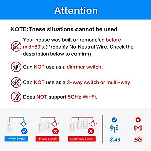Smart Light Switch,Compatible with Alexa,Google Home, 2.4Ghz WiFi Smart Switch, Wireless Remote Control, Neutral Wire Required,Physical Button (2 Pack)