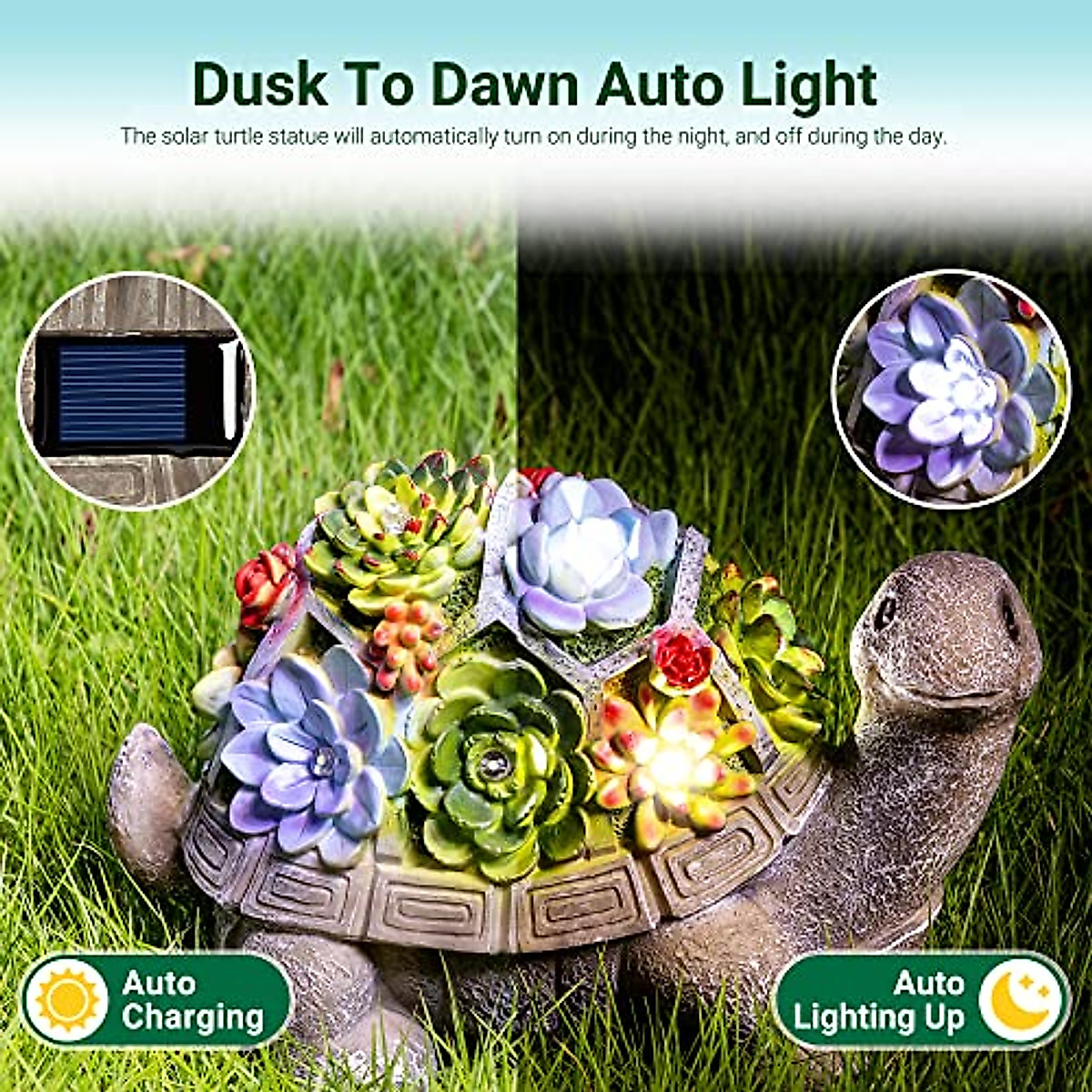 GIGALUMI Solar Garden Statues Turtle Figurine Lights for Outside, Yard Decorations Outdoor, Garden Decor Unique Birthday Housewarming Gifts for Mom, Women for Mothers Day