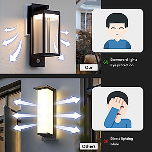 illumishin Motion Sensor Outdoor Wall Light LED Wall Sconce Black Mount Waterproof Exterior Light Fixture Aluminum Porch Lamps for Patio Entryway Doorway Fence Garage, 750LM 3000K