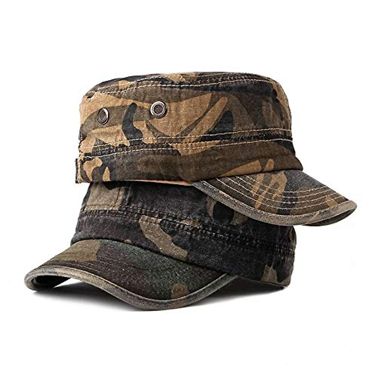 Fasbys Military Army Cadet Hat Men Women Unisex Cotton Flat Top Camo Baseball Cap Adjustable Daily Sports Camping Hat