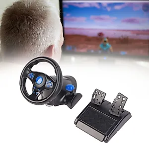 DAUERHAFT Racing Game Wheel,7 in 1 Control Buttons Vibration Game Steering Wheel,180° Rotation USB Racing Game Wheel with Pedal,Plug and Play,for PC, PS3, PS4, Xbox One,XBOX 360, Switch, Android