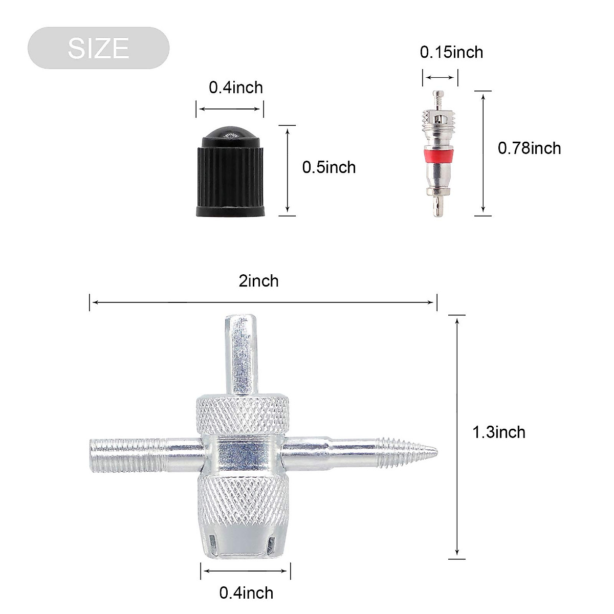 Valve Stem Removal Tool - 20Pcs Valve Cores, 10Pcs Tire Valve Caps, 4-Way Valve Tool, Valve Core Remover Tool by ZHSMS