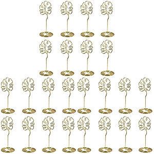 STOBOK Desk Decor 24pcs Sculpture Cute Wedding Holders Restaurant Tropical Stand Holder, Paper Picture Party Tall Favors Shape Name Monstera Cards Luau Decoration Table Birthday Christmas Decor