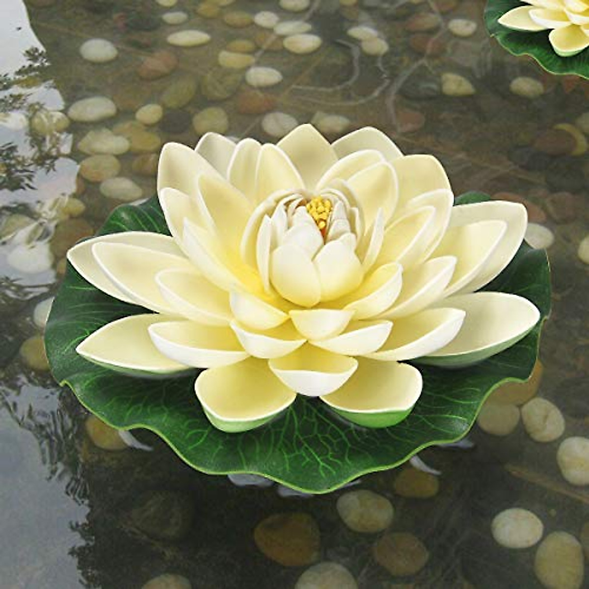 Sunm Boutique Artificial Floating Foam Lotus Flowers, Artificial Water Lily Pads, Lotus Lilies Pad Ornaments for Patio Koi Pond Pool Aquarium Home Garden Wedding Party Garden Decor, 6Pcs, Ivory