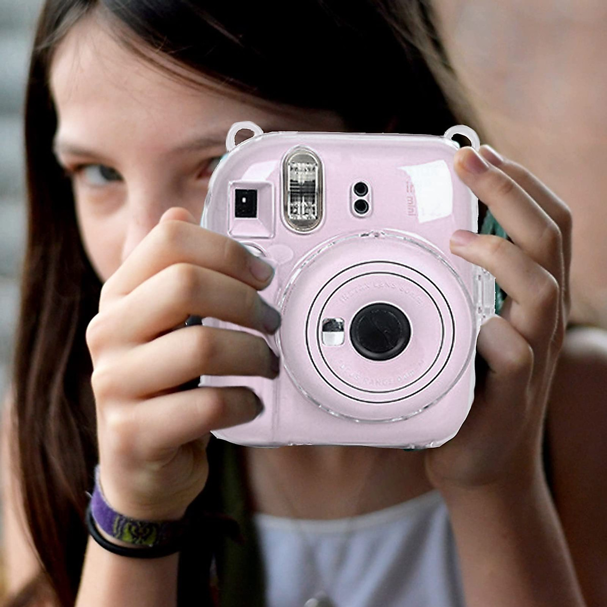 Ngaantyun Mini 12 Clear Case Bundle Kit for Fujifilm Instax Mini 12 Instant Camera Case with Film Pocket Pictures Holder, Stickers Skin Decal, Adjustable Shoulder Strap Accessories