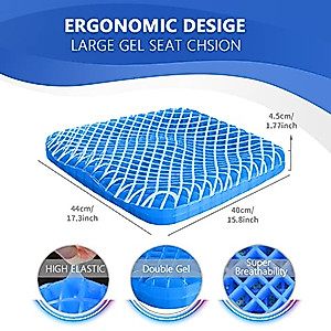 HANCHUAN Gel Seat Cushion Sciatica & Back Pain Relief 1.8" Thick Cushion for Long Sitting Orthopedic Gel Cushion with Honeycomb Breathable Design for Truck, Cars, Wheelchair, Office Chair, Game Chair