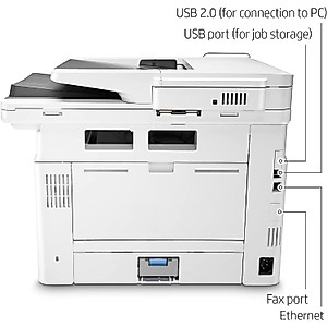 HP Laserjet Pro MFP M428fdw All-in-One Wireless Monochrome Laser Printer, White - Print Scan Copy Fax - 40 ppm, 1200 x 1200 dpi, Auto Duplex Printing, 50-Sheet ADF, Ethernet, Cbmoun Printer_Cable