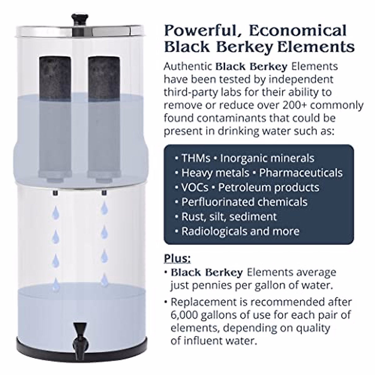 Royal Berkey Gravity-Fed Water Filter System 3.25 Gallon with 2 Black Berkey Elements, 2 Berkey PF-2 Fluoride and Arsenic Reduction Elements