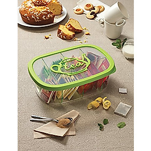 Snips, Green Tea Bag Airtight Storage Box with Removable Dividers, 11.22" x 8.07" x 1.77"