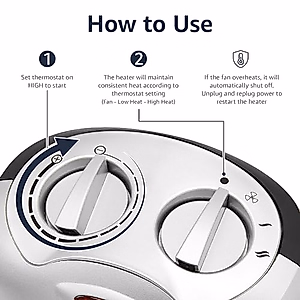 Amazon Basics 1500W Ceramic Personal Heater with Adjustable Thermostat, Silver