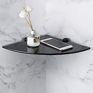 Alise Bathroom Shelves Glass Shelf,Wall Mount Floating Shelves for Bathroom,1 Tier Fan-Shaped Tempered Glass Storage Rack Organizer,Black Finish GBL007T-B