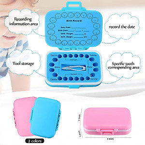 2 Pieces Baby Keepsake Tooth Box PP Baby Teeth Storage Holder Fairy Tooth Boxes Saver First Tooth Collection Container for Boys and Girls (Pink with Purple, Blue)